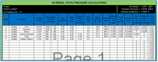 E.S.P Calculation Sheet (External Static Pressure) – hvacsimplified.in