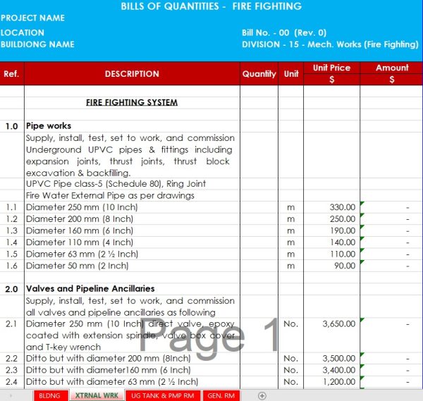 Fire Protection B.O.Q – Bill Of Quantity – hvacsimplified.in
