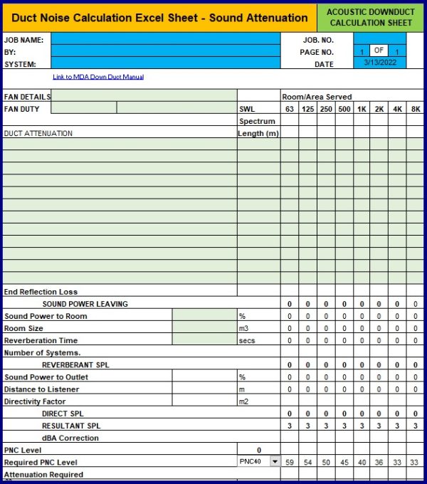 Duct Noise Calculation Excel Sheet – Sound Attenuation – hvacsimplified.in