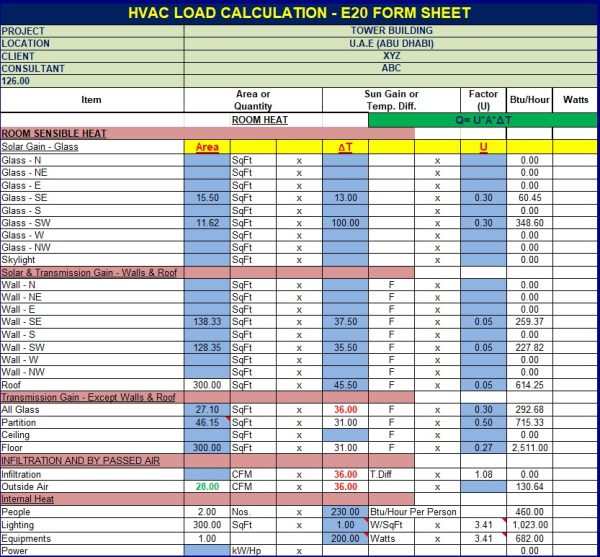 HVAC Load Calculation – E20 Form Sheet – hvacsimplified.in